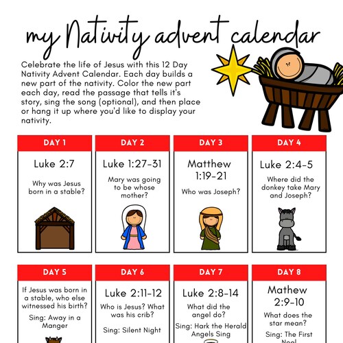 Nativity Advent Calendar Printable Christmas Activity for | Etsy