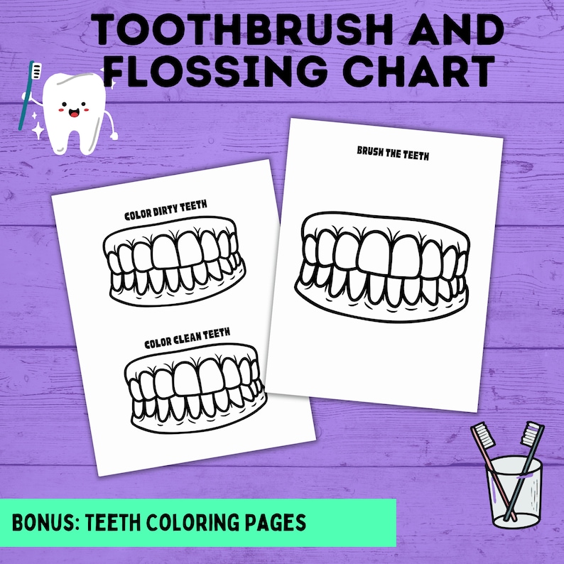 Toothbrush Chart for Kids | Flossing Chart | Brushing Teeth Reward ...