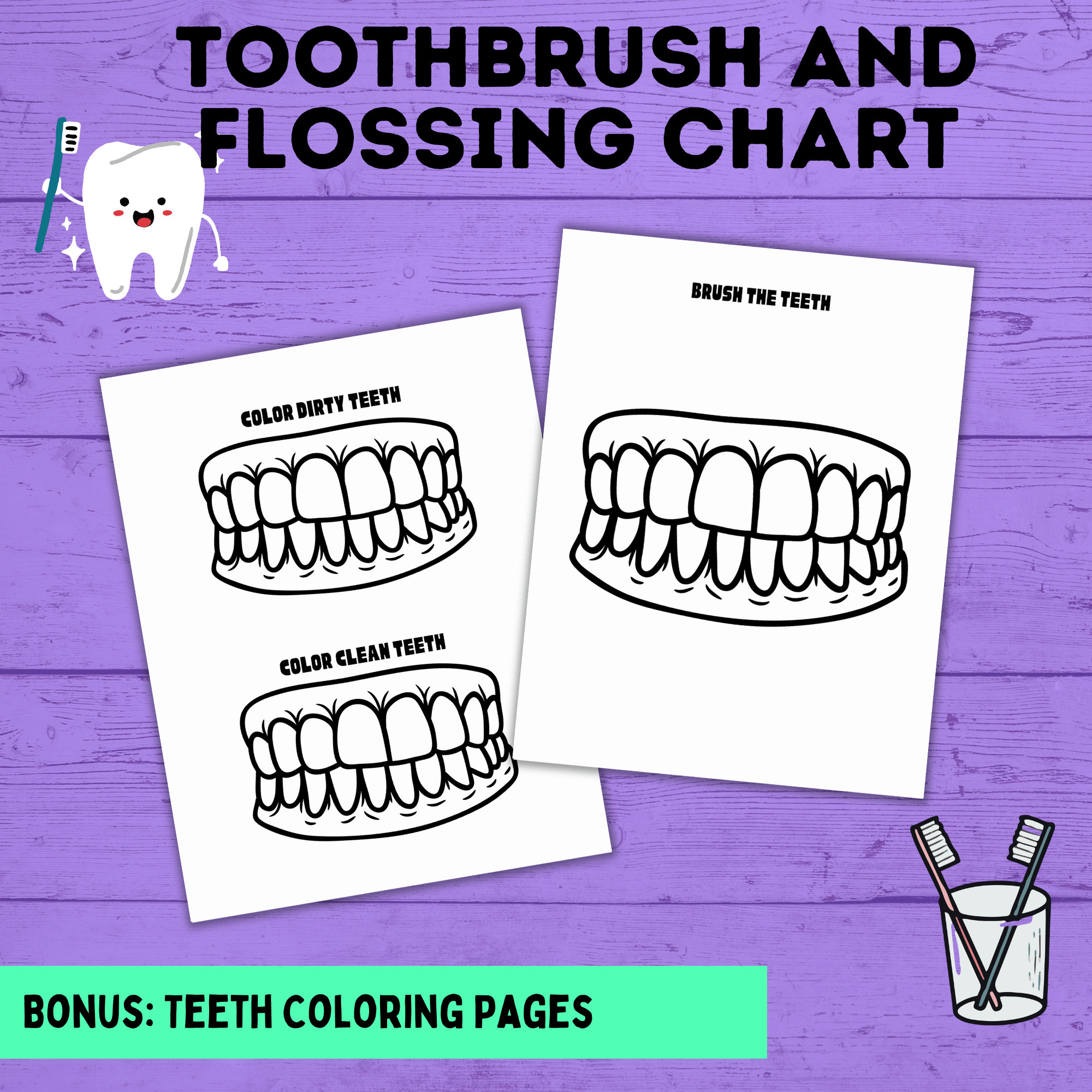 Toothbrush Chart for Kids | Flossing Chart | Brushing Teeth Reward ...