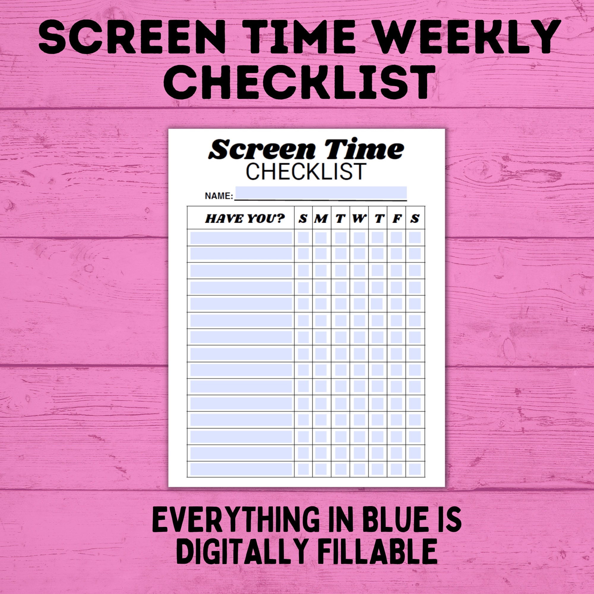 Chore Chart for Kids | Weekly Screen Time Chart | Weekly Checklist for ...