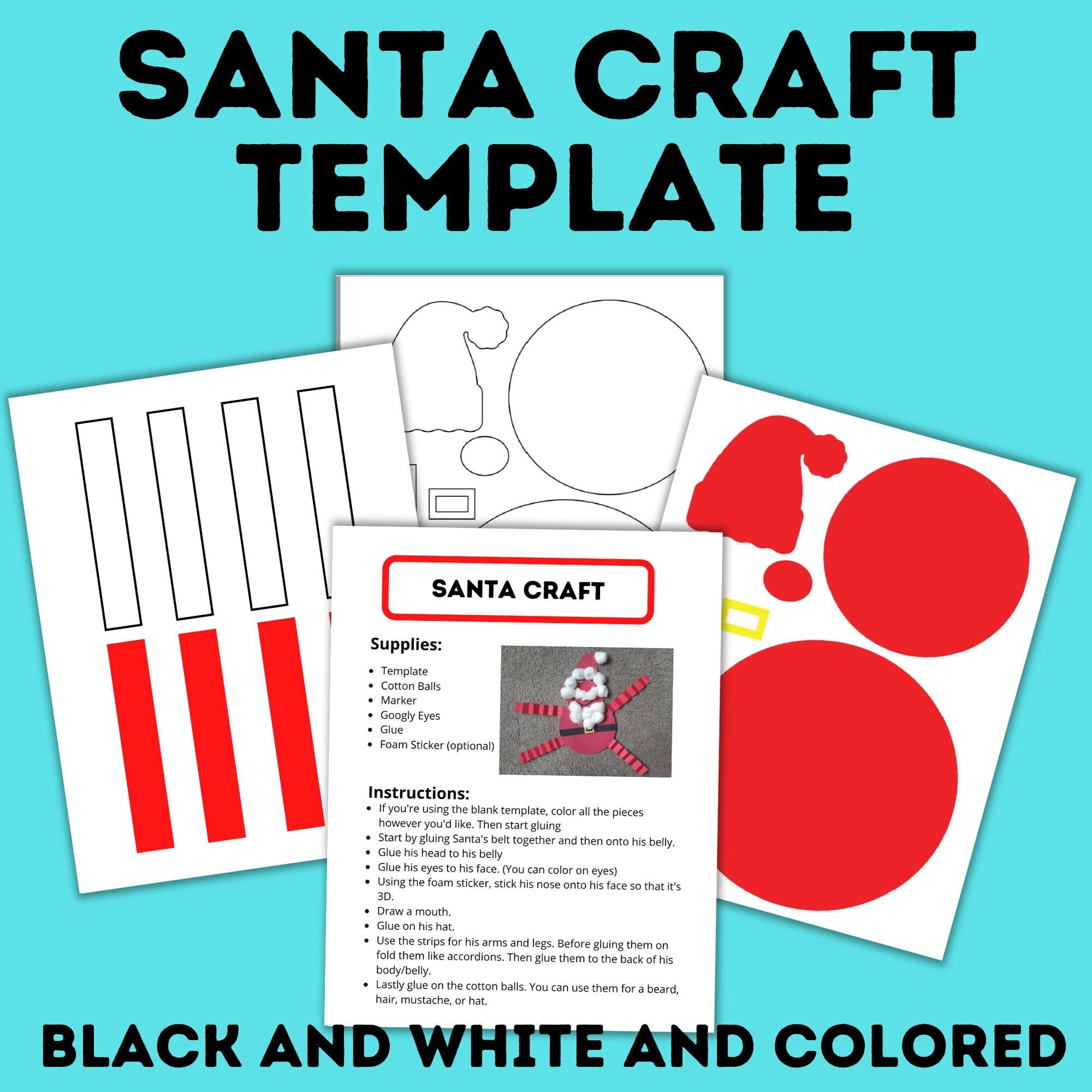 Santa Craft Template for Kids | Christmas Craft for Kids - Etsy