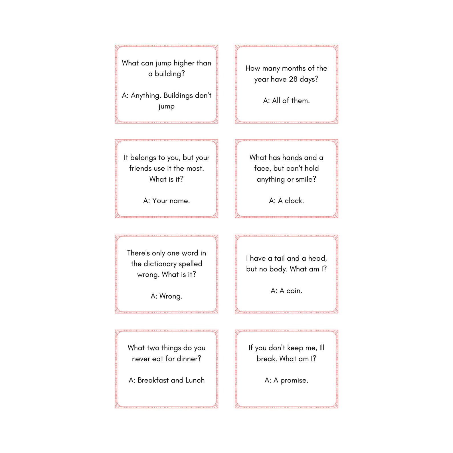 Kid's Riddle Cards Kid's Riddle Questions Riddles - Etsy