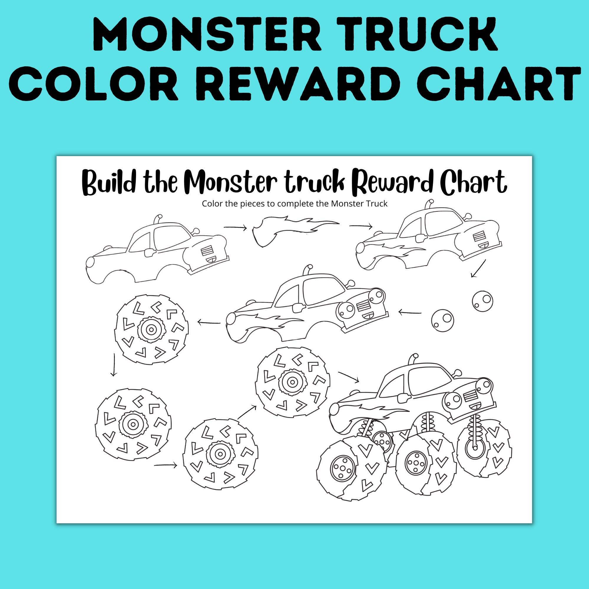Monster Truck Reward Chart for Kids | Sticker Reward Chart | Reward ...