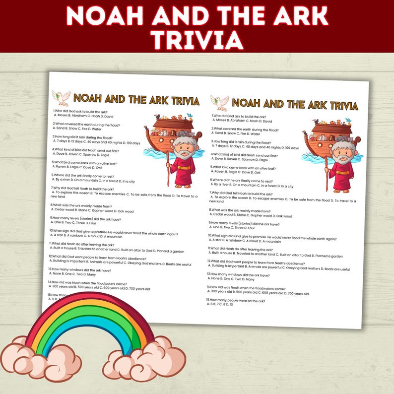 Noah's Ark Trivia Game Printable Old Testament Activity, Sunday School ...