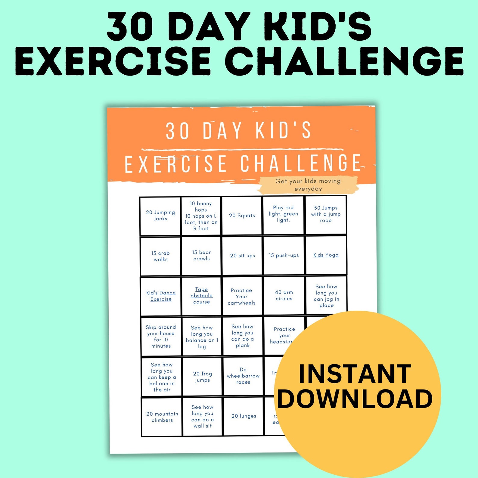 30 Days Kids Exercise Challenge | Kids Activities | Kids Exercises ...
