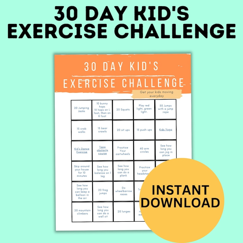 30 Days Kids Exercise Challenge | Kids Activities | Kids Exercises ...