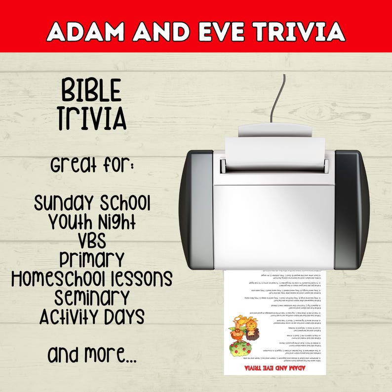 Adam and Eve Trivia Printable for Kids, Garden of Eden, Bible ...