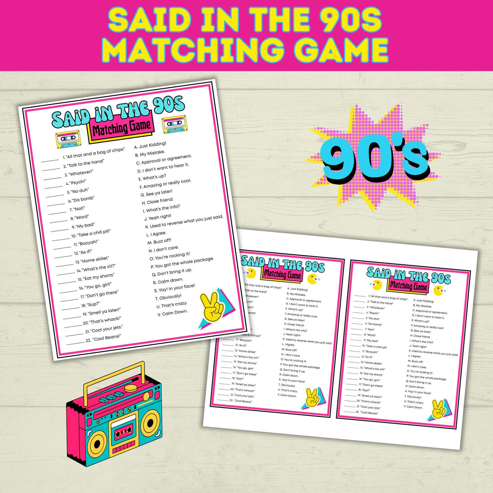 90s Games | 90s Birthday Games | 90s | 90s Party Games | Printable ...