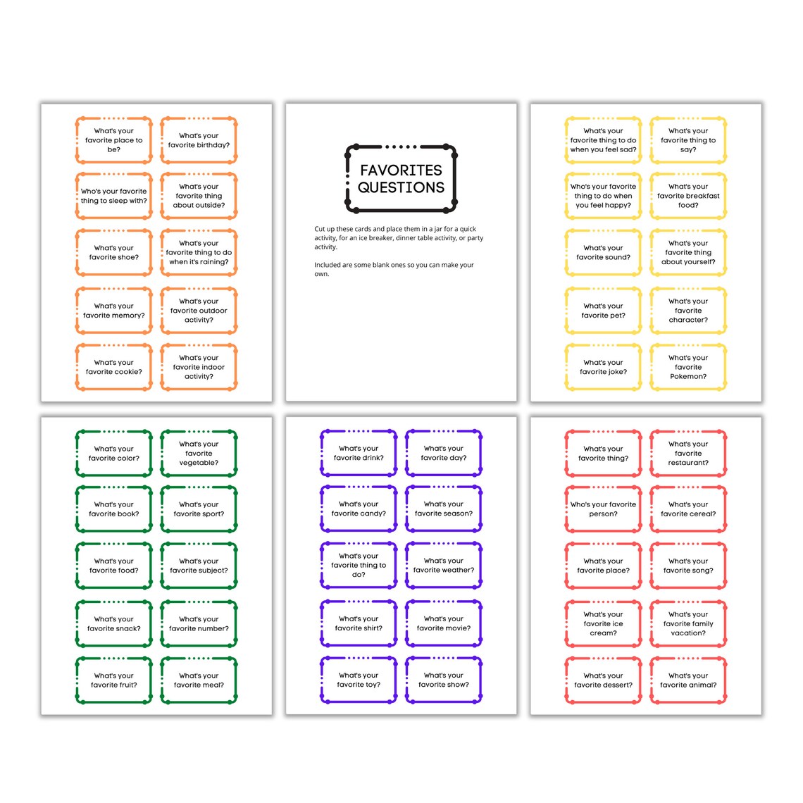 What's Your Favorite Questions for Kids Cards Question - Etsy