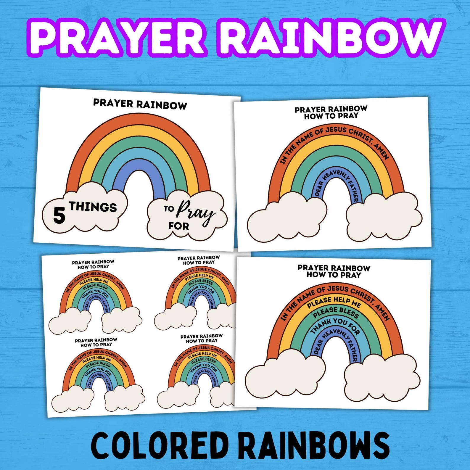 Kids Rainbow Prayer Craft Template, Bible Coloring Page, Activity Sheet ...