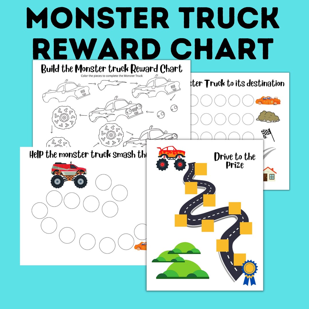 Monster Truck Reward Chart for Kids | Sticker Reward Chart | Reward ...