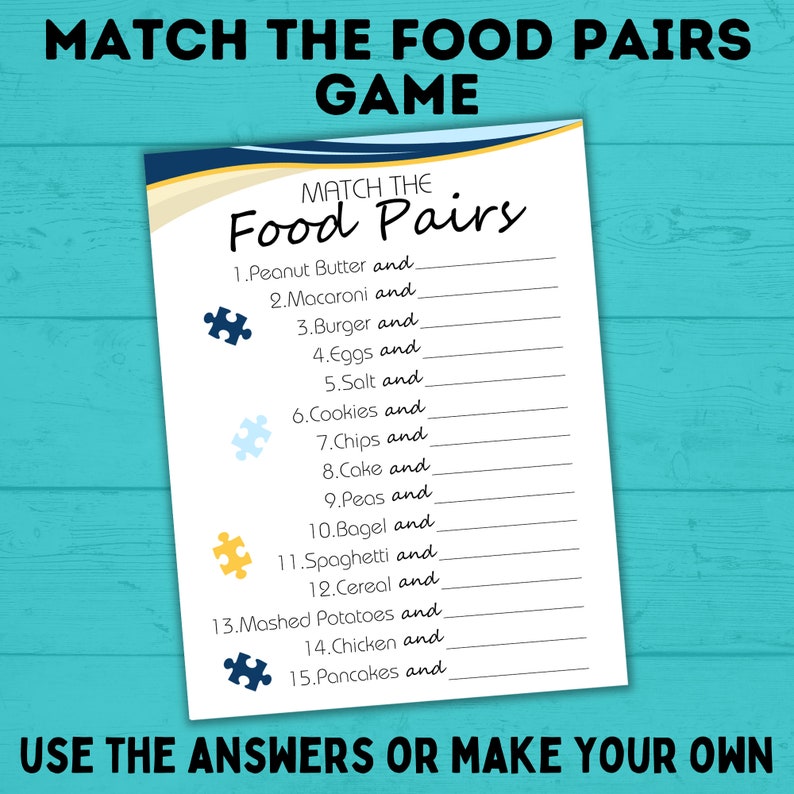 Printable Party Food Pairs Game for Kids, Digital Download, PDF ...