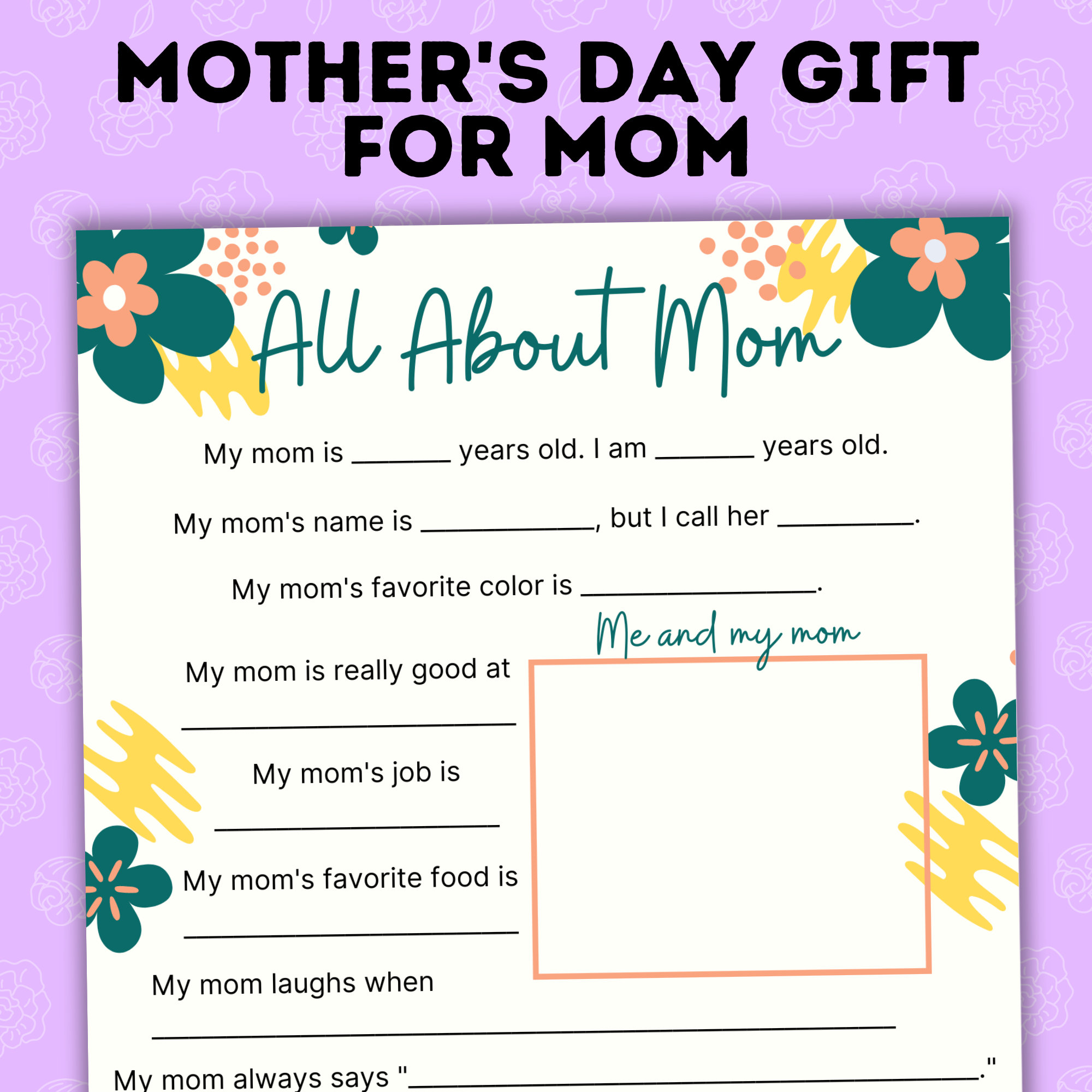 Mother's Day Questionnaire Mother's Day Gift Gift Ideas for Moms Letter ...