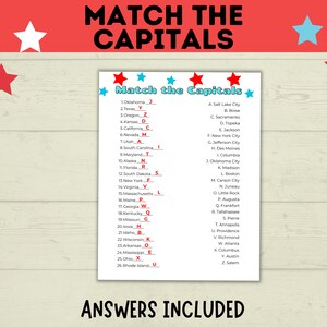 Match the Capitals Game | Party Game | History Game | 4th of July Game ...