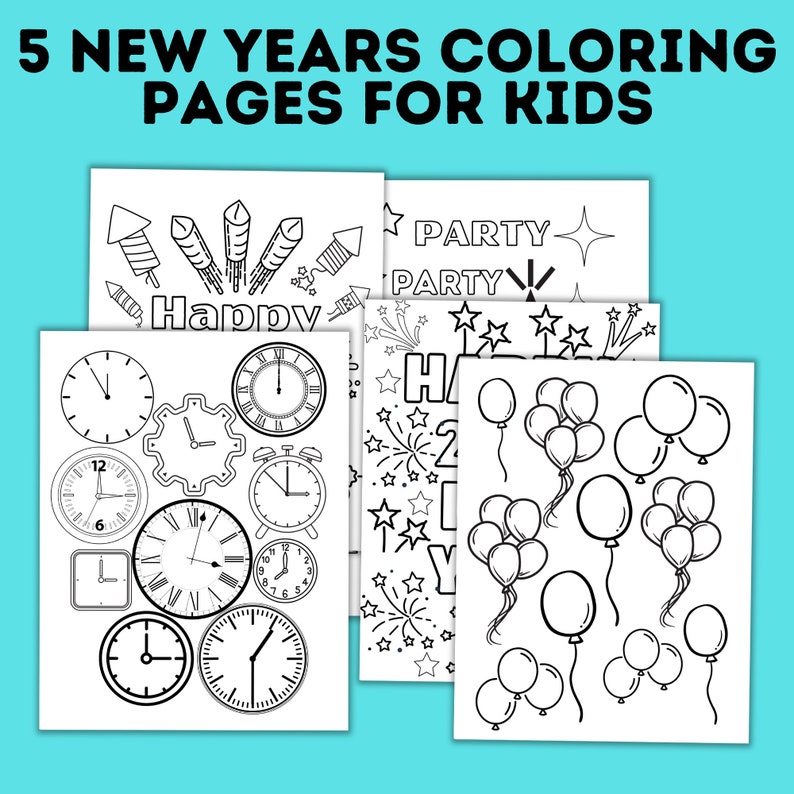 New Year's Eve Coloring Pages for Kids New Year's - Etsy