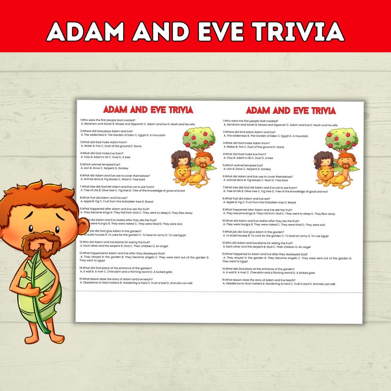 Adam and Eve Trivia Printable for Kids, Garden of Eden, Bible ...