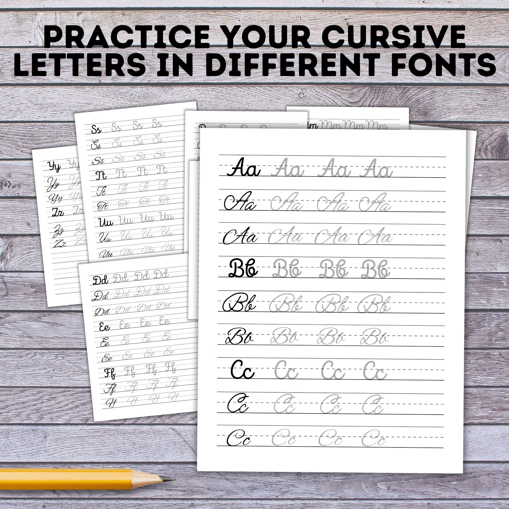 Cursive Alphabet Practice Sheets With Different Fonts | Handwriting ...