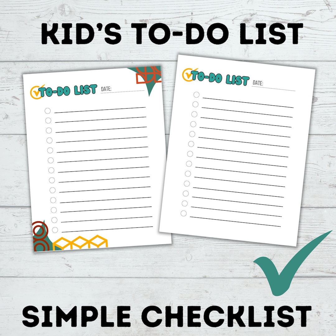 Kid's To-do List and Checklist | Digital Download | Simple Kid's ...