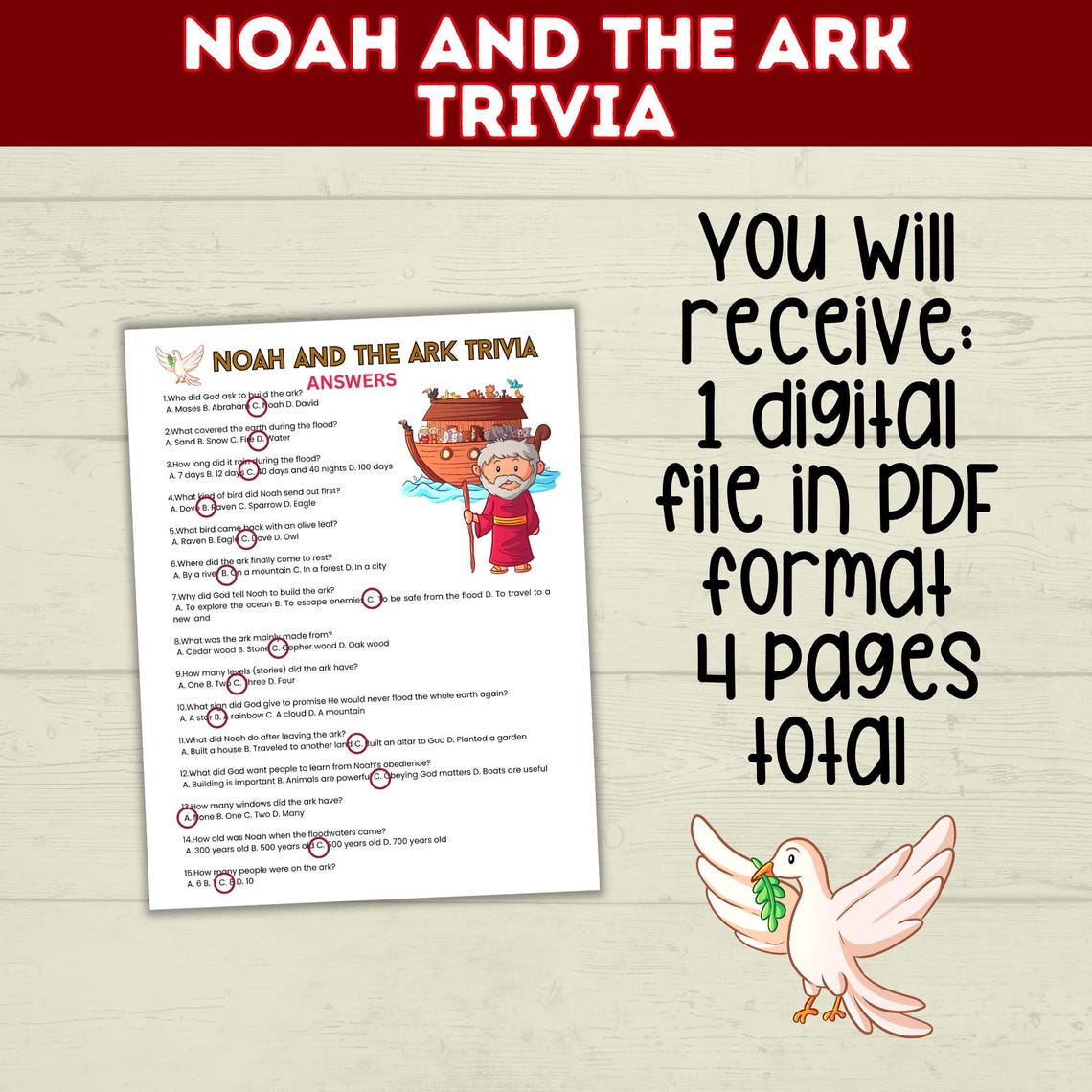 Noah's Ark Trivia Game Printable Old Testament Activity, Sunday School ...
