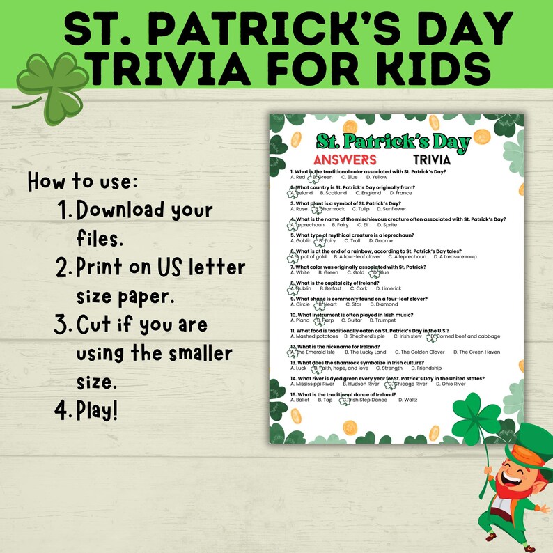 St. Patrick's Day Trivia for Kids, Party Games, Fun Classroom Activity ...