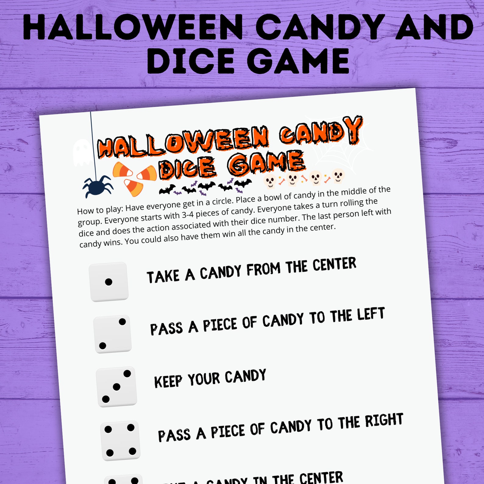 Halloween Candy Dice Game for Kids and Family Halloween Game Printables ...