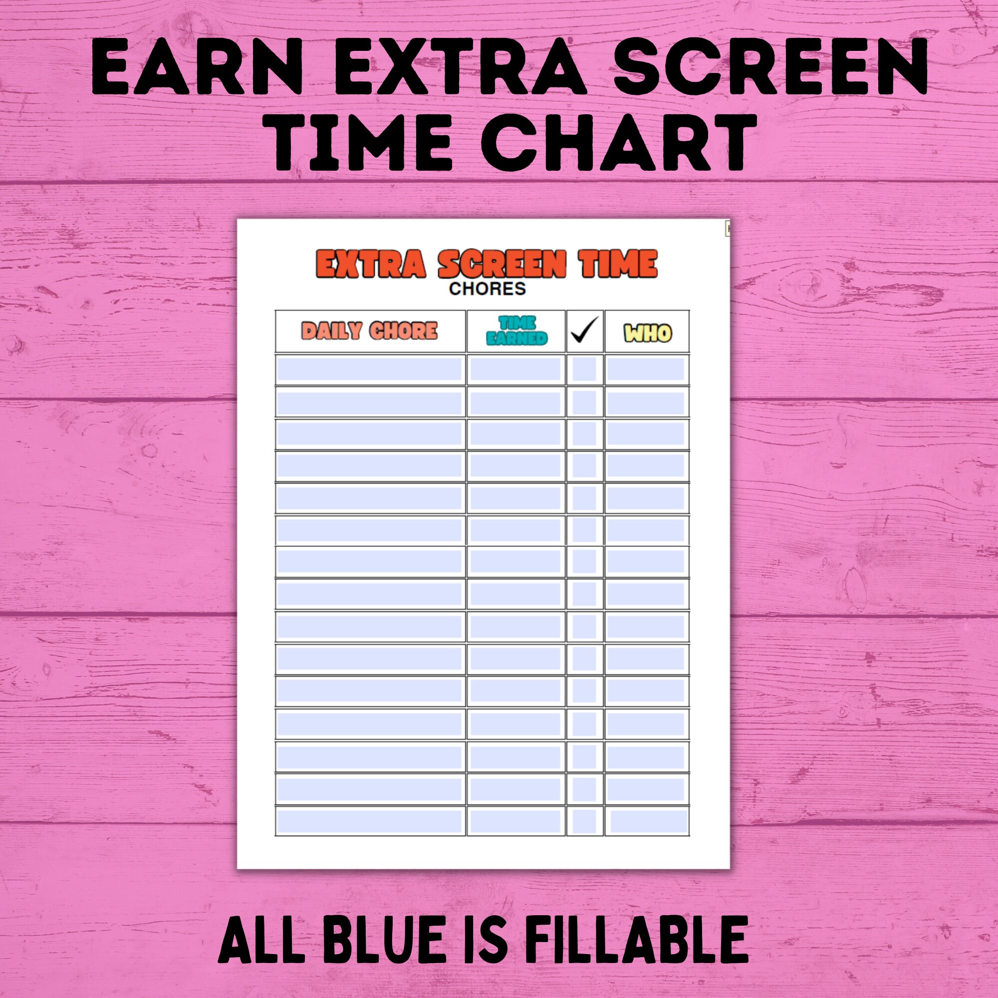 Chore Chart | Earn Screen Time Chart | Screen Time Chart | TV Chart ...