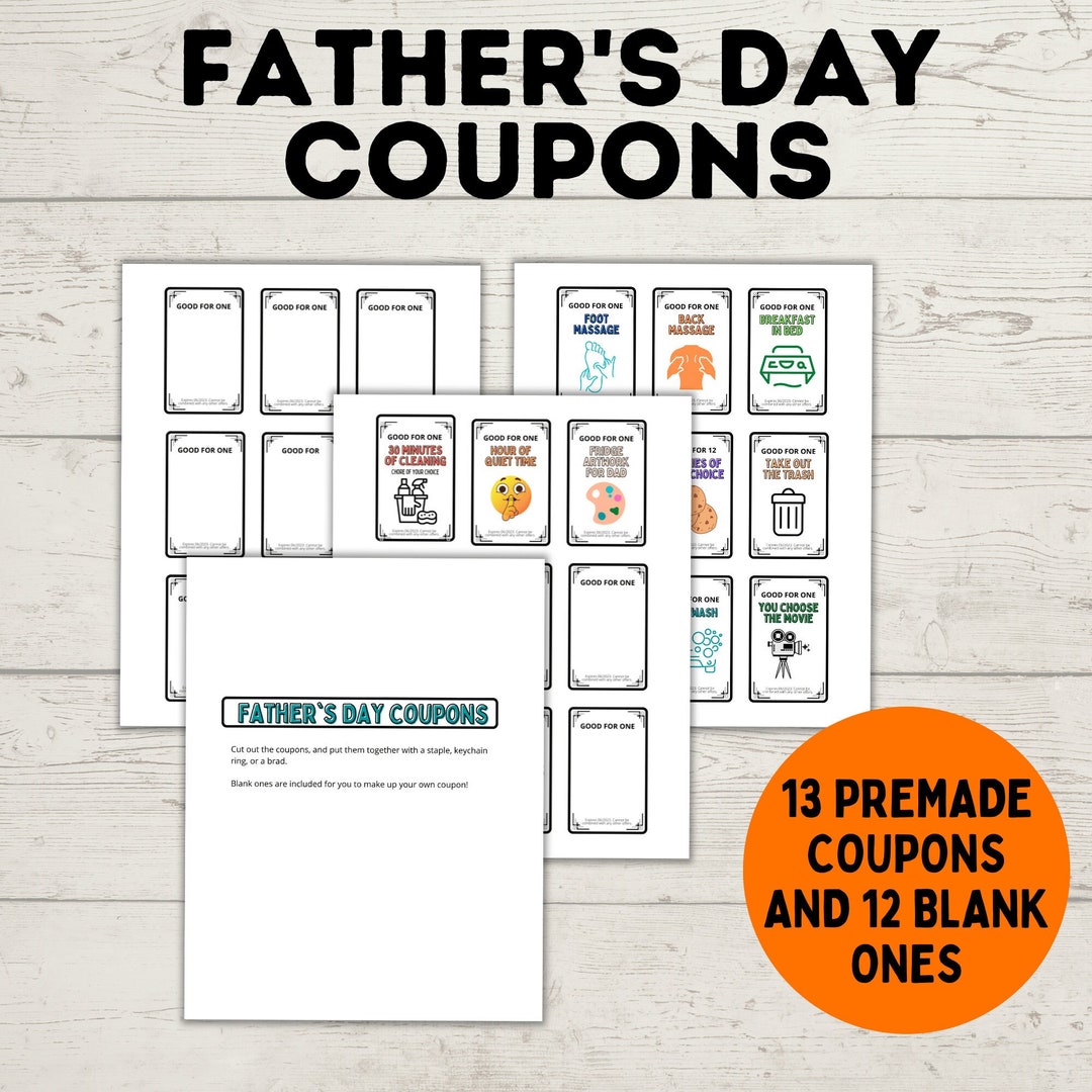 Father's Day Coupons | Father's Day Craft | Custom Coupon Book | Gift ...
