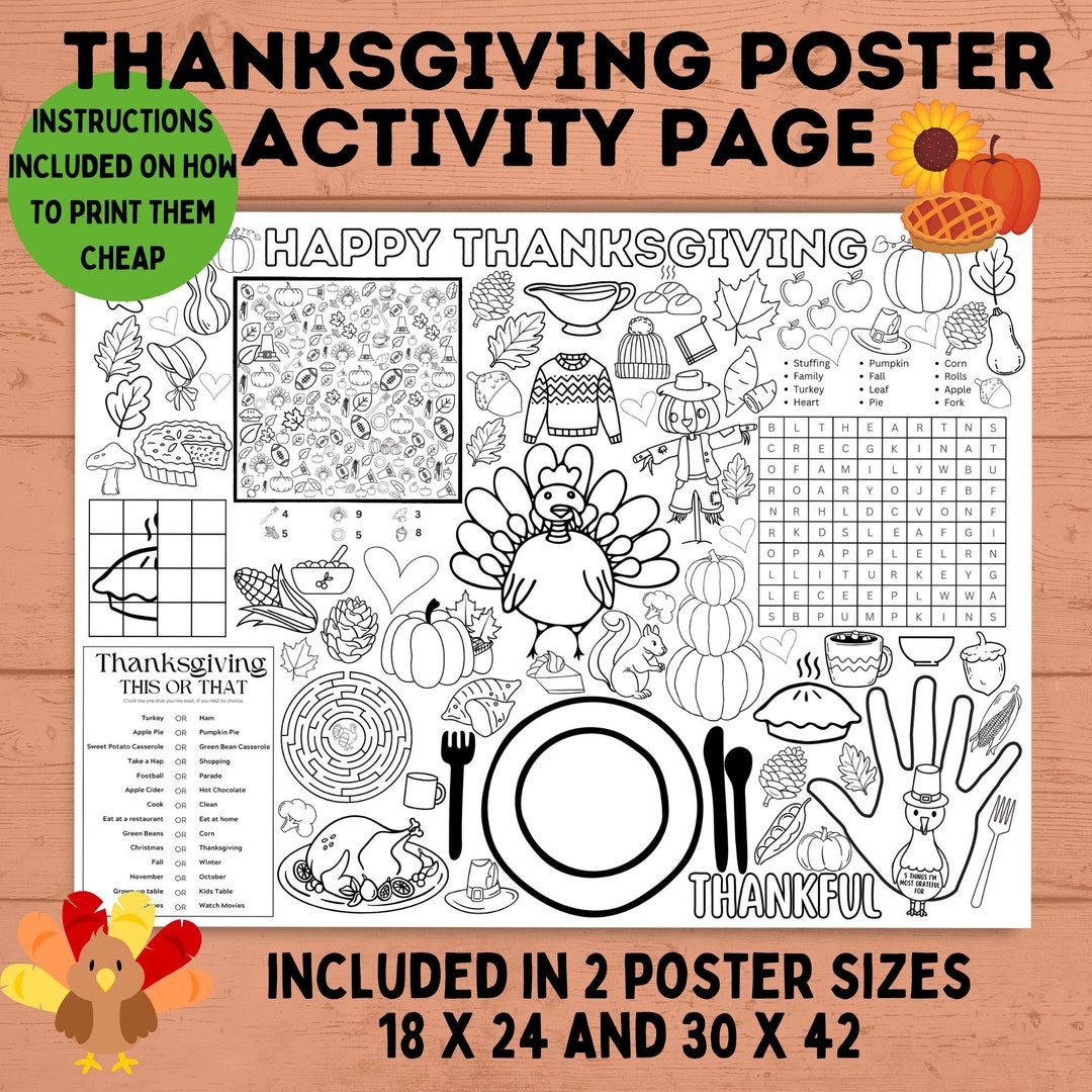 Thanksgiving Activity Page Poster | Thanksgiving Activity for Kids ...