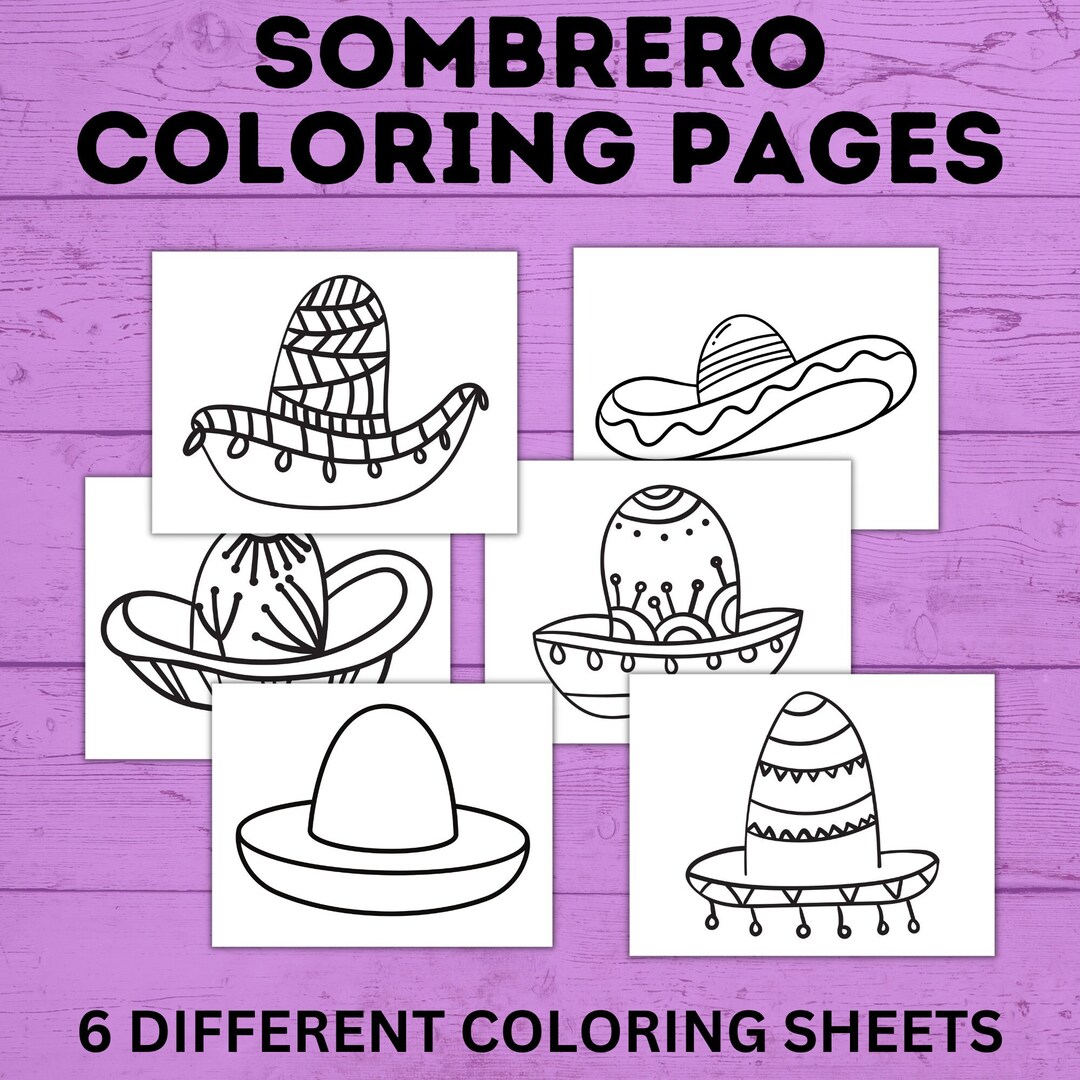 Sombrero Coloring Pages: Cinco De Mayo Kids Activity (PDF Download) - Etsy