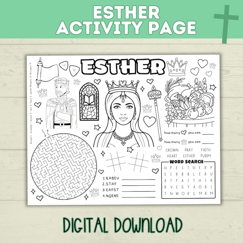 Esther Activity Page for Kids | Bible Craft | Bible Activity Page ...
