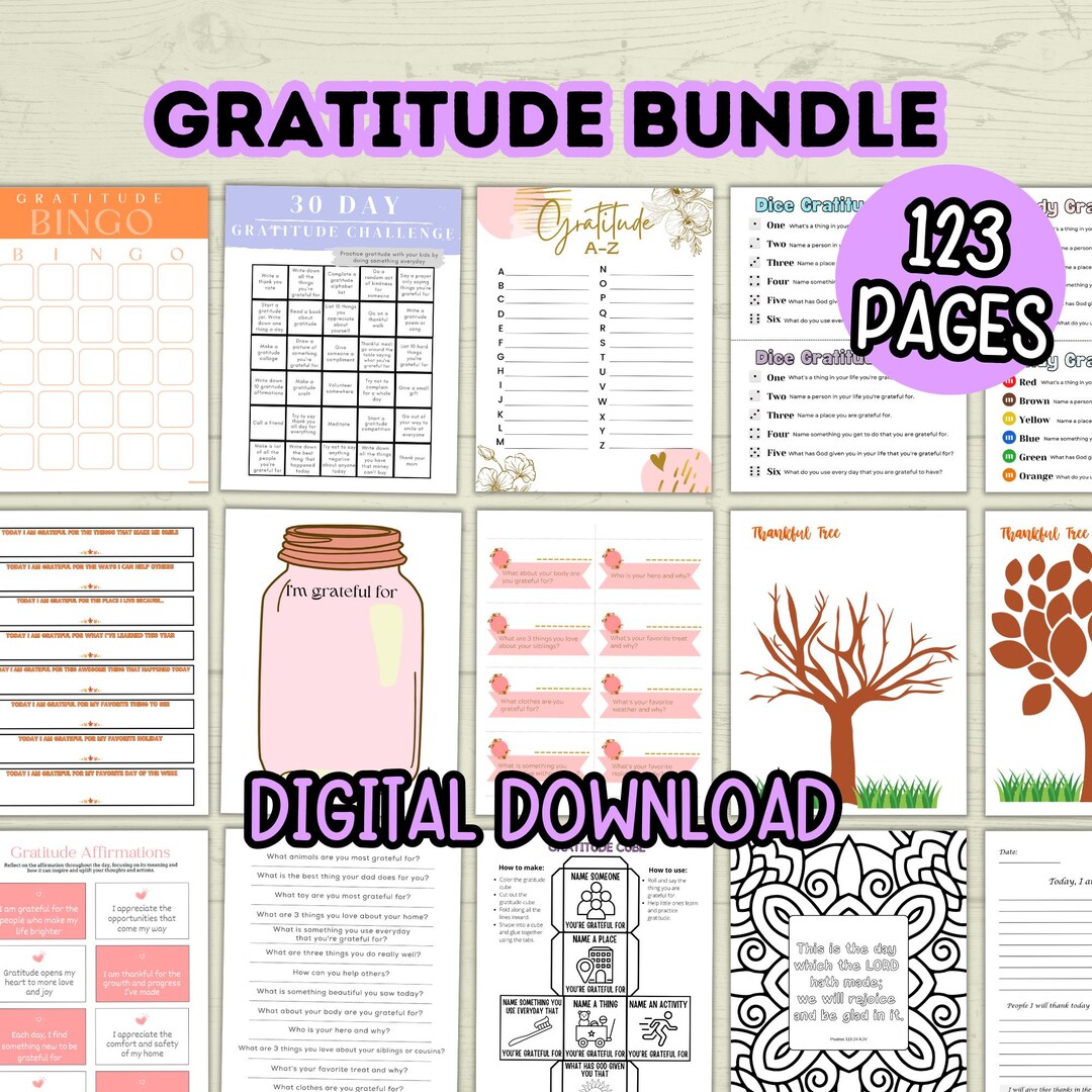 Gratitude Bundle Affirmations and Journal Printable for Kids and ...