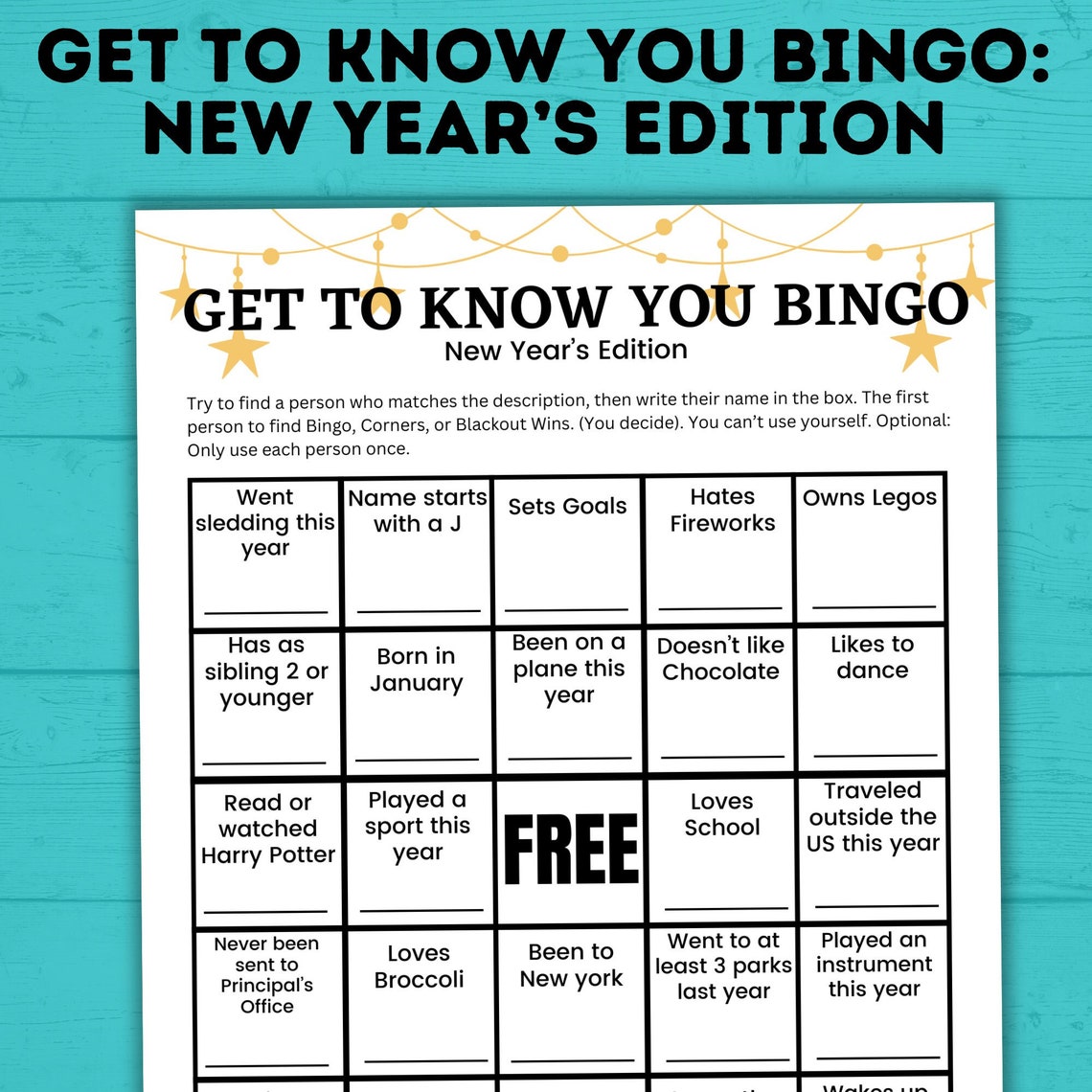 Kid's Bingo | New Year's Eve Bingo | Bingo for Kids | Get to Know You ...