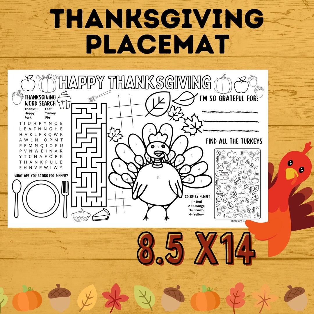 Thanksgiving Place Mat for Kids 8.5 X 14 Size | Kids Activity Sheet ...