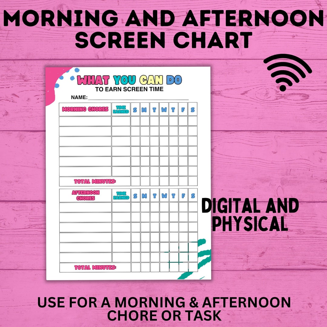 Morning and Afternoon Screen Time Reward Chart for Kids | Chore Chart ...