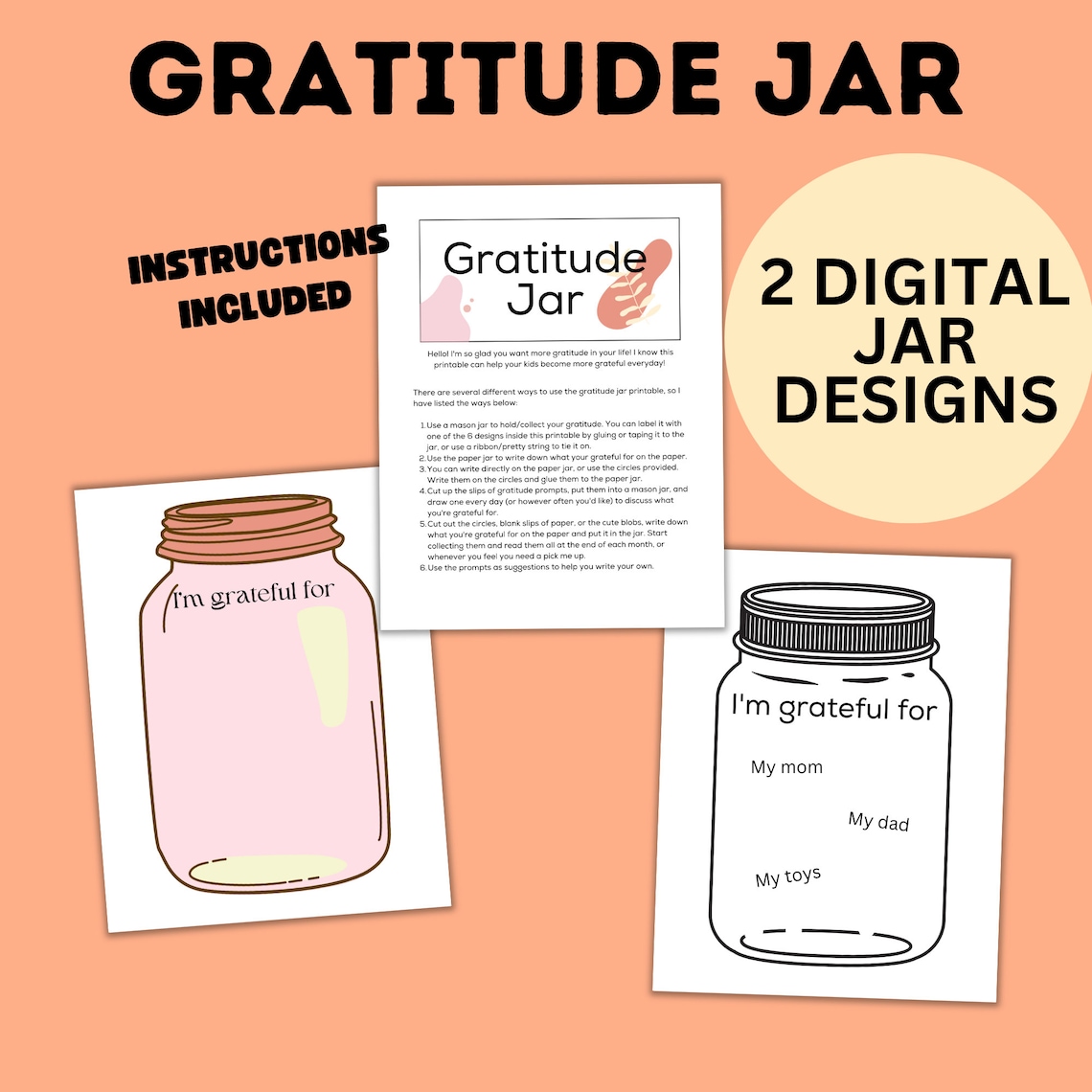 Gratitude Jar for Kids, Thankful Activity, Thanksgiving, Prompts, PDF ...