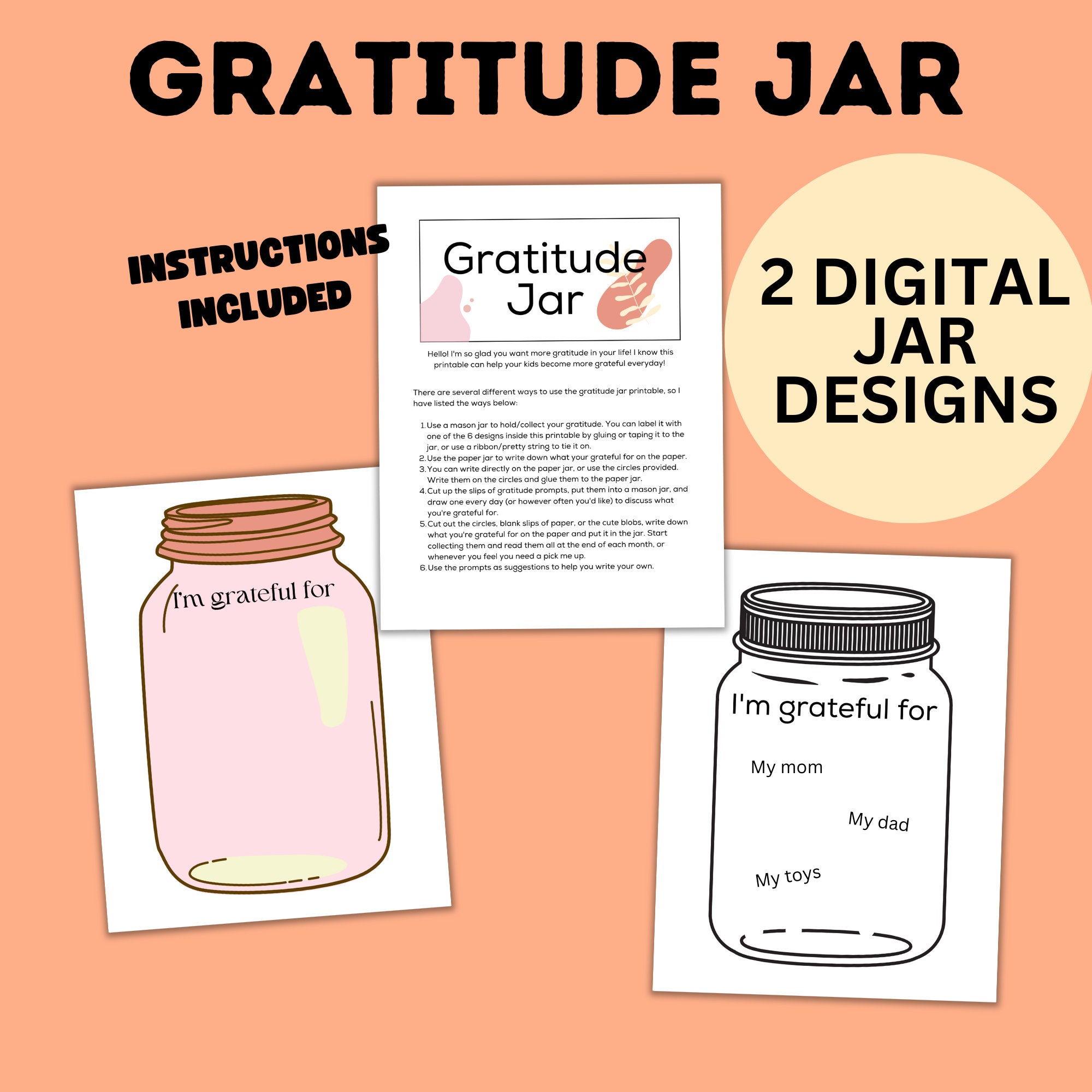 Gratitude Jar for Kids | Digital Gratitude Jar for Kids | Thankful Jar ...