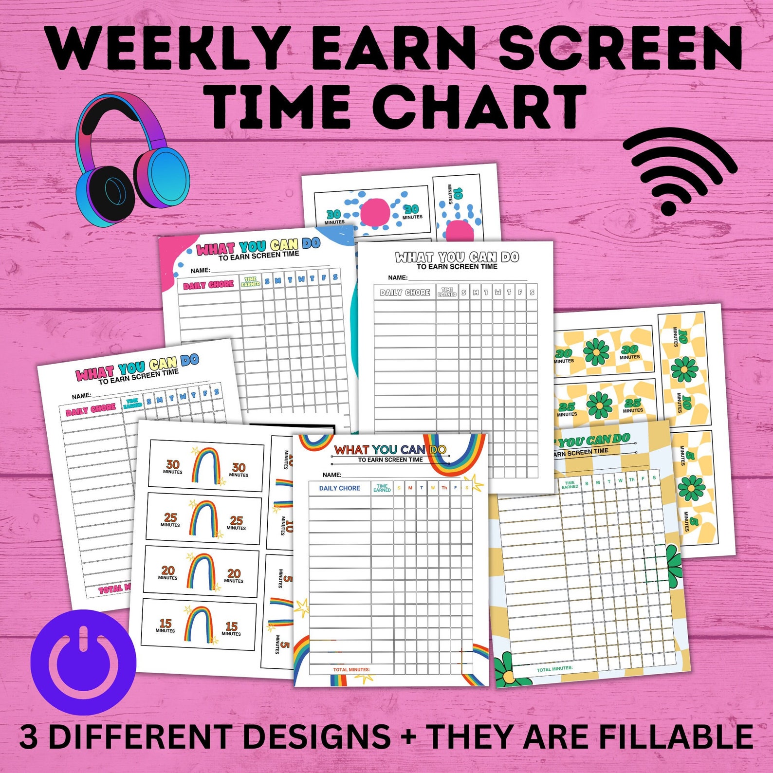 Weekly Earn Screen Time Chart for Kids | Screen Time Chart | TV Chart ...