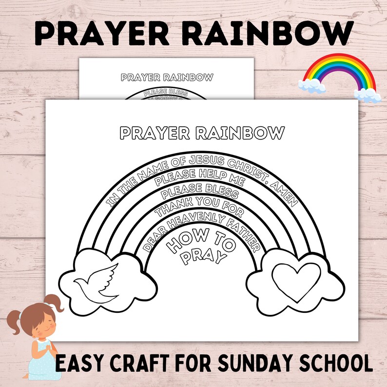 Kids Rainbow Prayer Craft Template, Bible Coloring Page, Activity Sheet ...