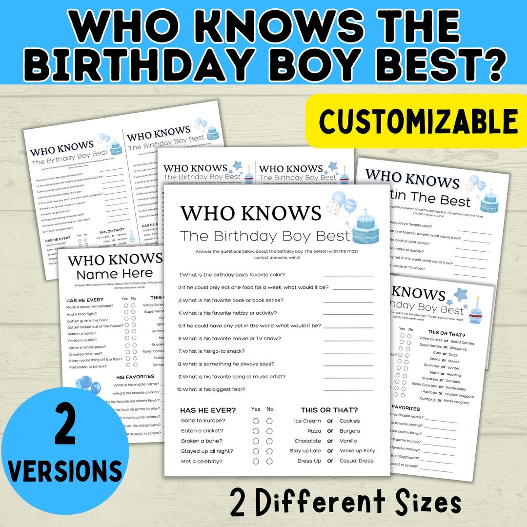 Birthday Boy Trivia Game for Kids | Birthday Trivia | Who Knows Who ...