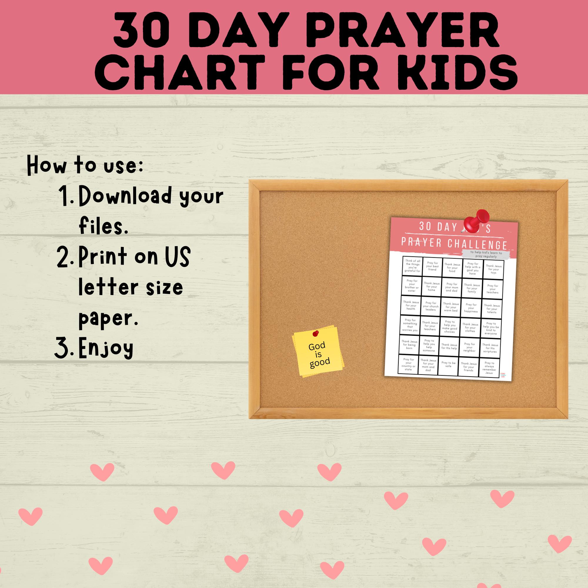 Kids Prayer Challenge List Card, Pray Schedule and Board, Family Sunday ...