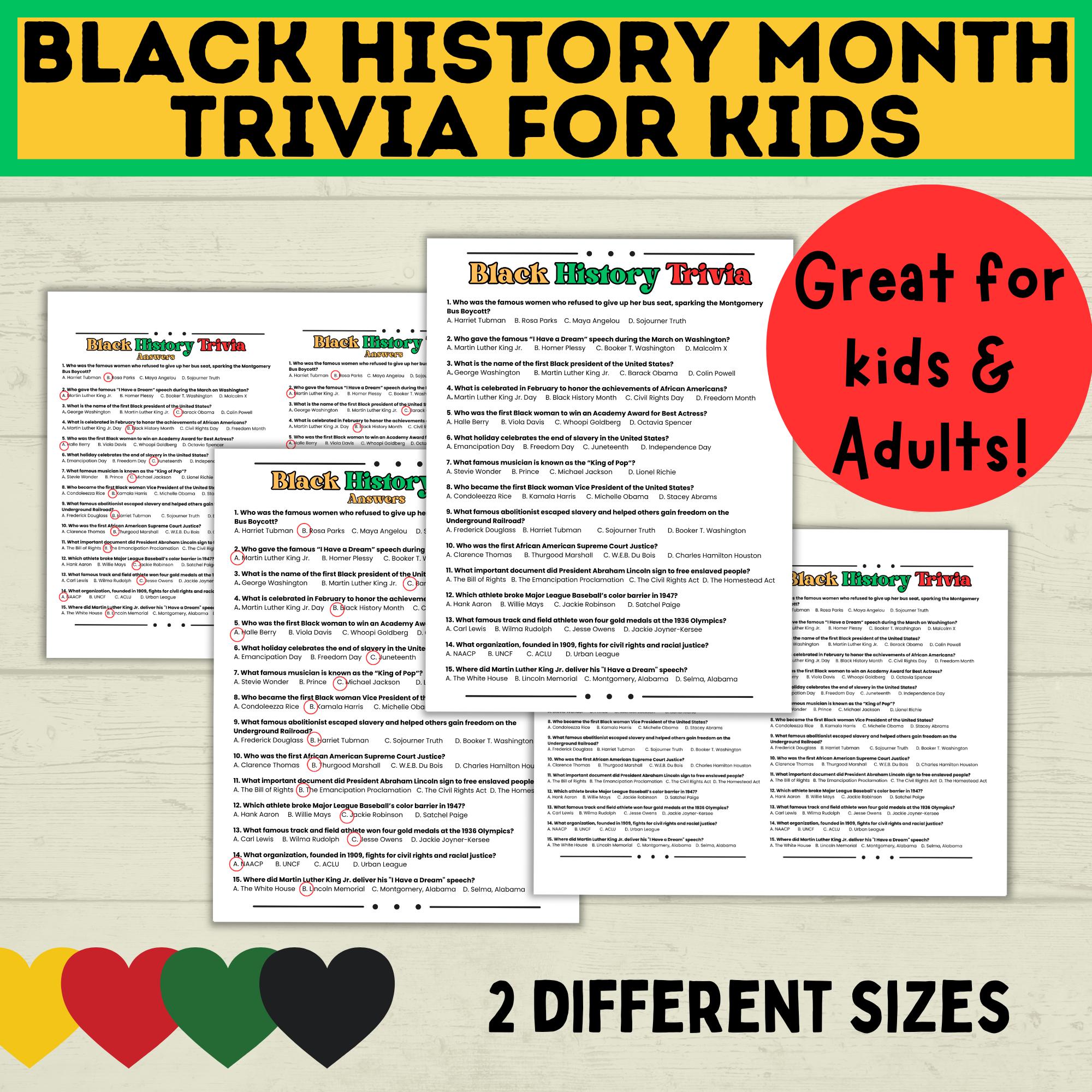 Black History Trivia | Printable Black History Month Games | Black ...