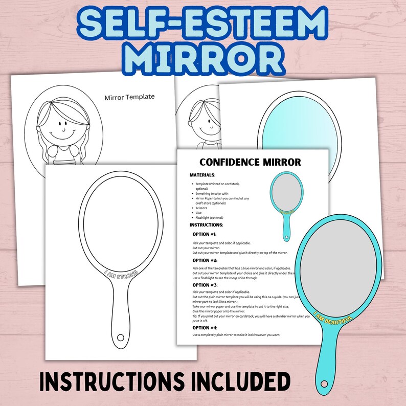 Self Esteem Confidence Coloring Page Mirror Craft for Kids, Love ...