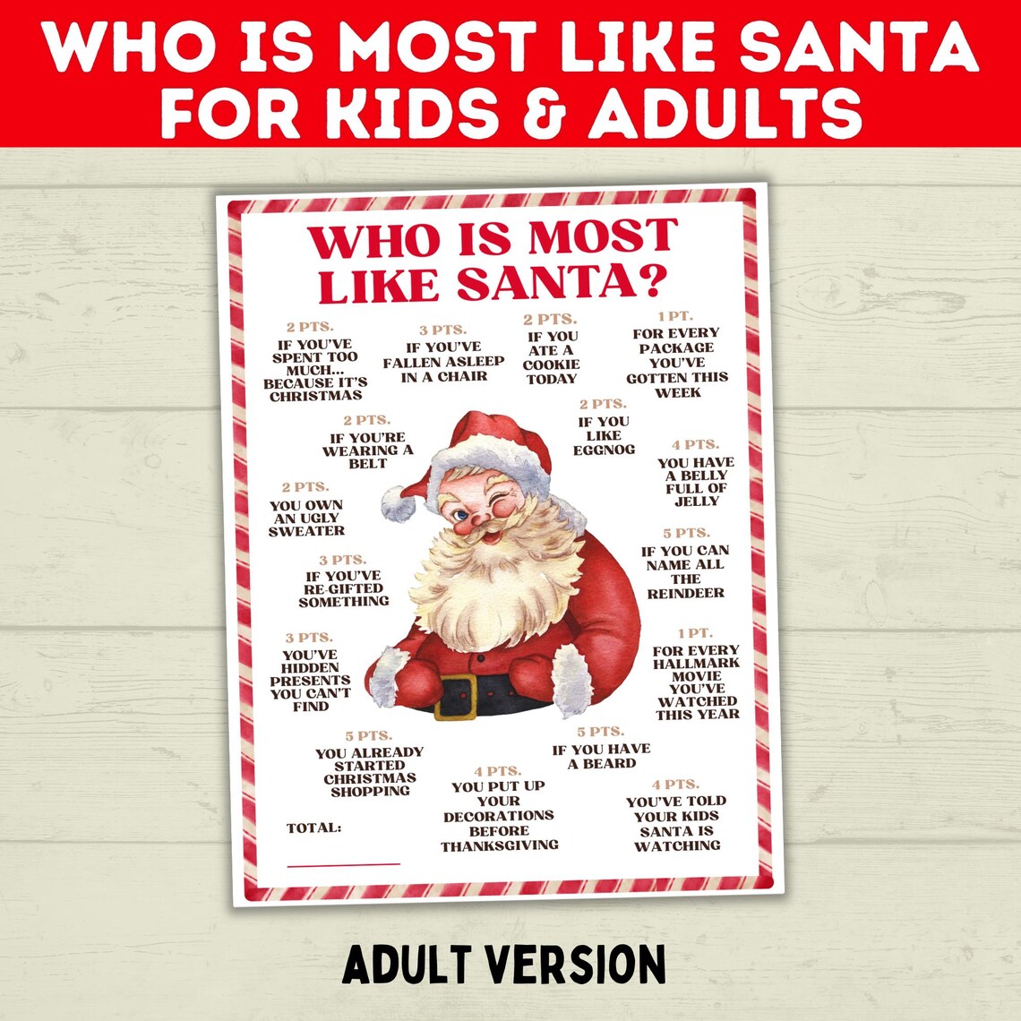 Who is Most Like Santa Claus Christmas Printable Game Kids and Adults ...