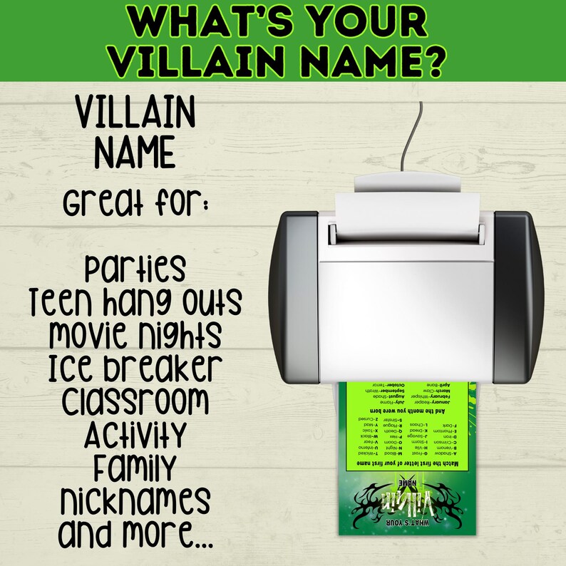 Villain Name Game: Printable Party Activity (PDF Download, Various ...