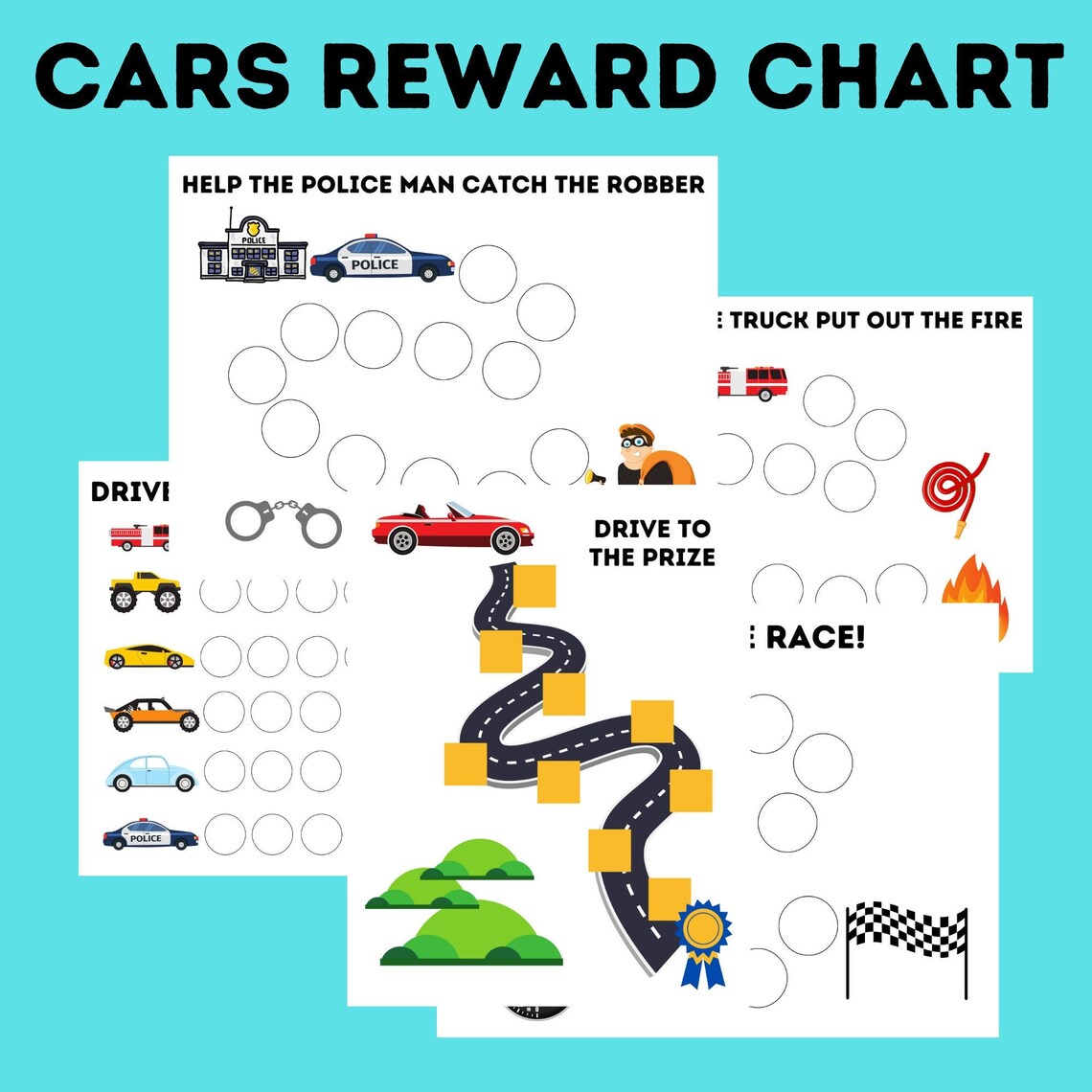 Race Car Reward Chart for Kids | Car Reward Chart | Boys Chore Chart ...