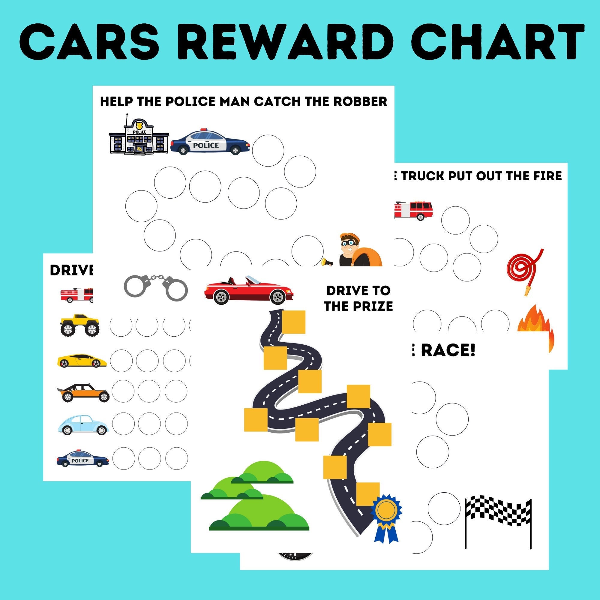 Race Car Reward Chart for Kids | Car Reward Chart | Boys Chore Chart ...