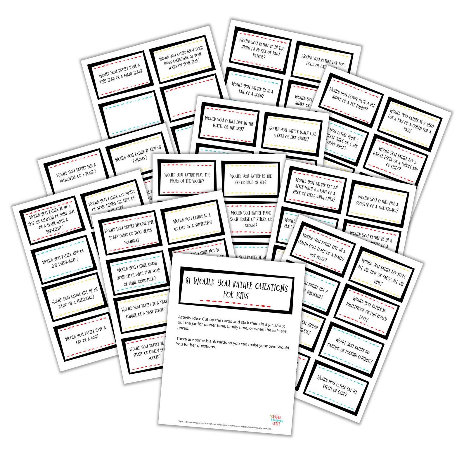 Would You Rather for Kids Question Cards for Kids Kids - Etsy