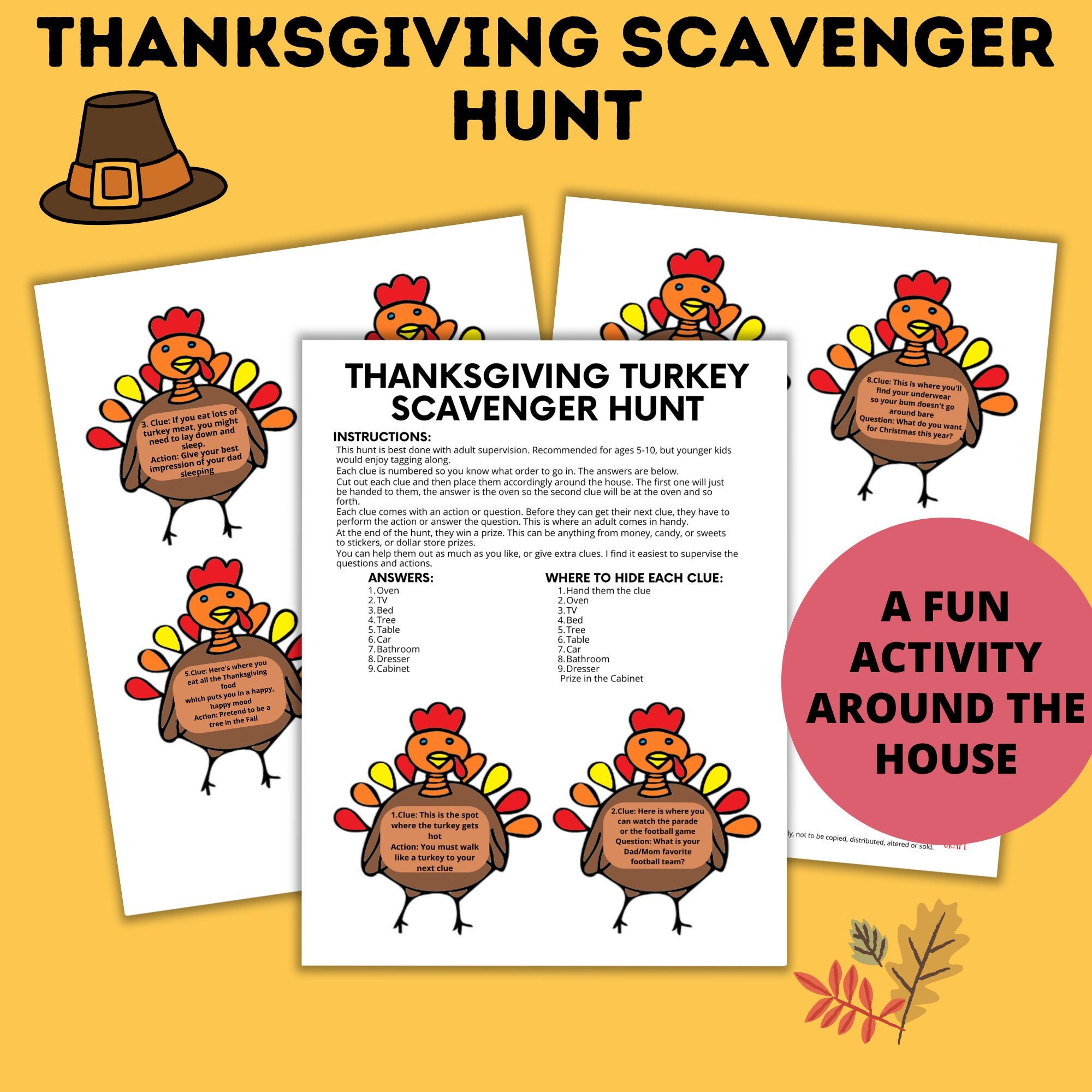 Kid's Thanksgiving Turkey Scavenger Hunt - Etsy