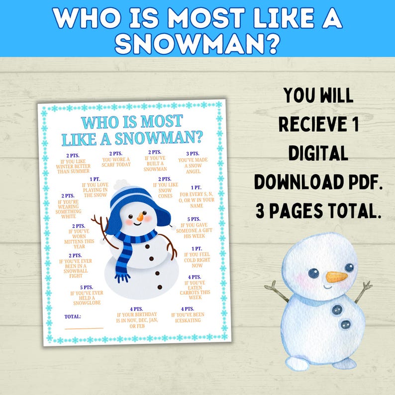 Fun Printable Party Game for Kids, Who is Most Like a Snowman ...