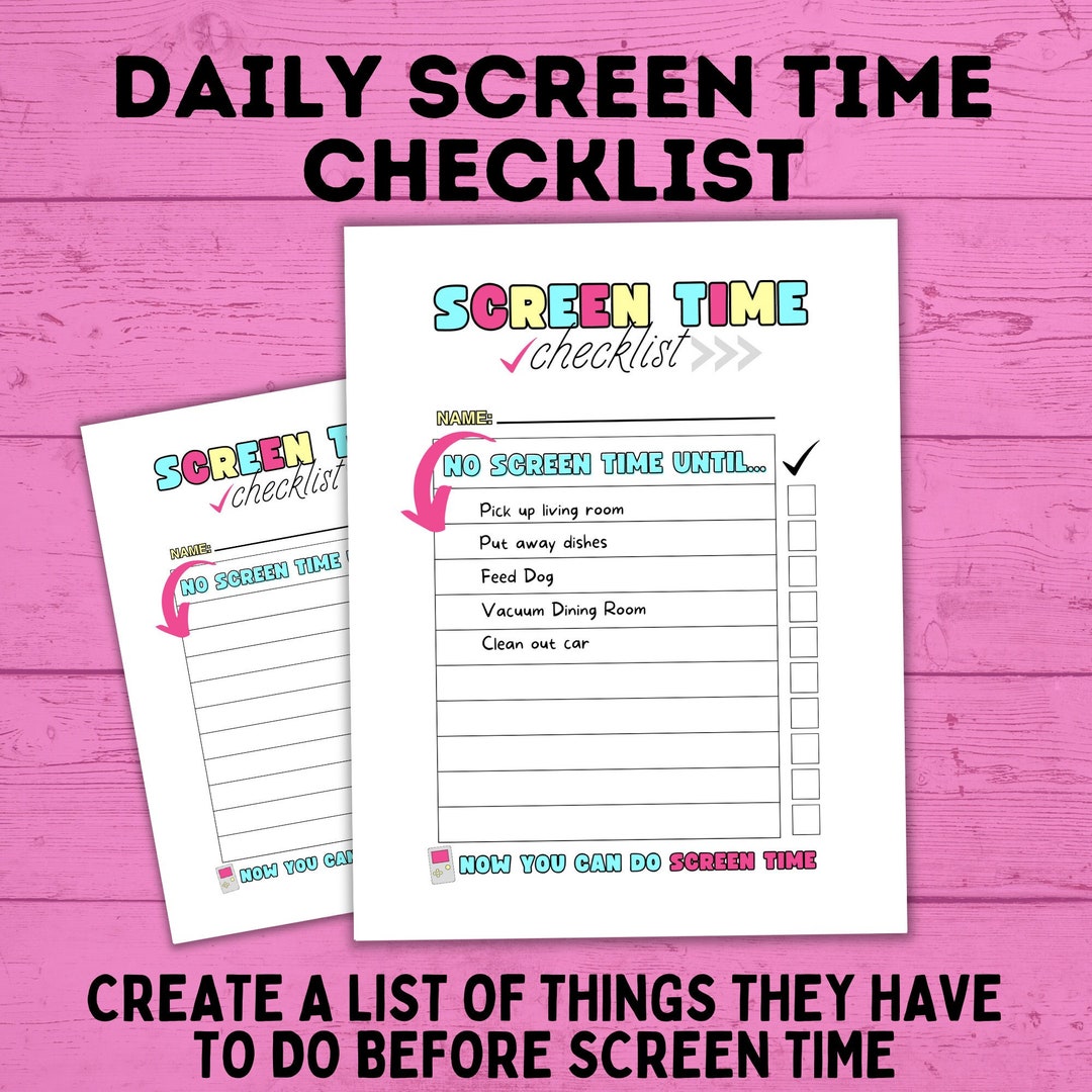 Daily Screen Time Checklist | Checklist for Kids | Screen Time Reward ...